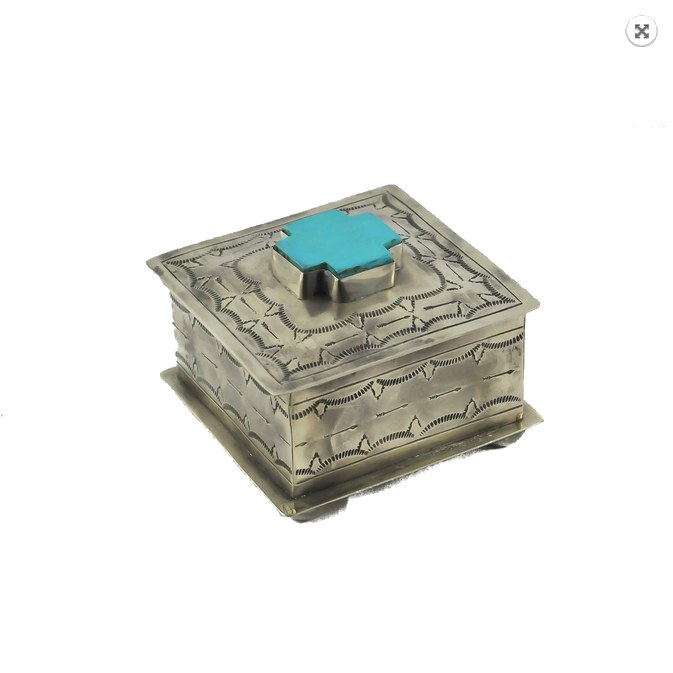 Stamped Square Box with Turquoise Cross – Custom Cowboy Shop
